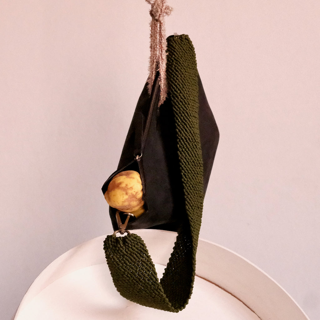 Ogda Shoulder Bag - Black with Olive Macrame Strap – Hamimi